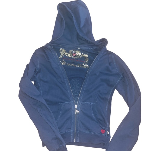 TWISTED HEART | Tops | Y2k 200 Twisted Heart Navy Blue Zip Up Hoodie ...